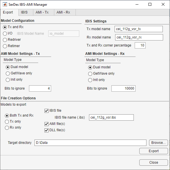 CEI-112G-VSR Transmitter/Receiver IBIS-AMI Model - MATLAB & Simulink