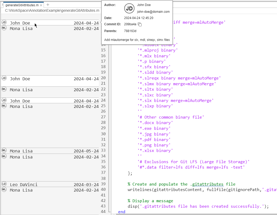 Annotate Lines In Matlab Editor Using Git History Matlab And Simulink 